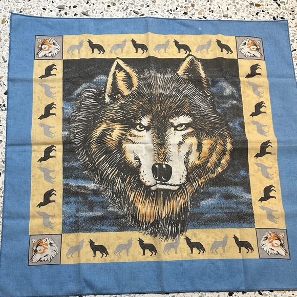 Vintage | Accessories | Vintage Blue Wolf Print Bandana | Poshmark